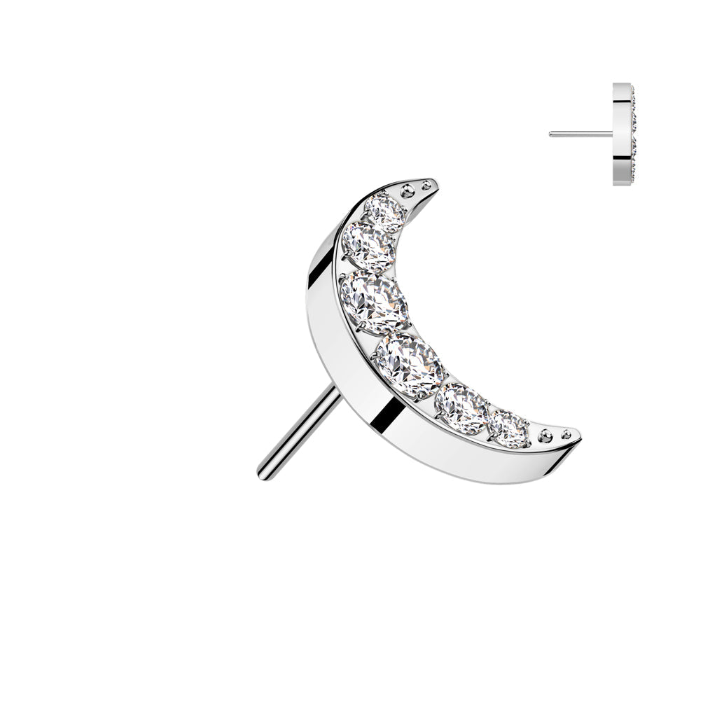 Implant Grade Titanium Gold PVD Large White CZ Crescent Moon Threadless Push In Labret | Pierced ...
