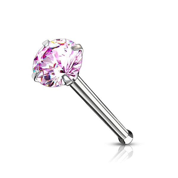 316L Surgical Steel Pink Round CZ Prong Gem Ball End Nose Ring Stud Pierced Universe